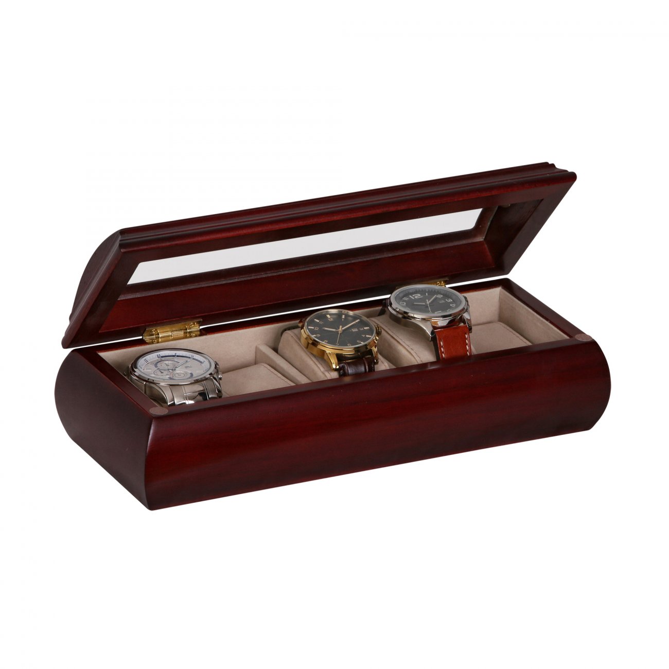 Sophisticated 5 Section Cherry Colored Watch Organizer with Domed Glass ...