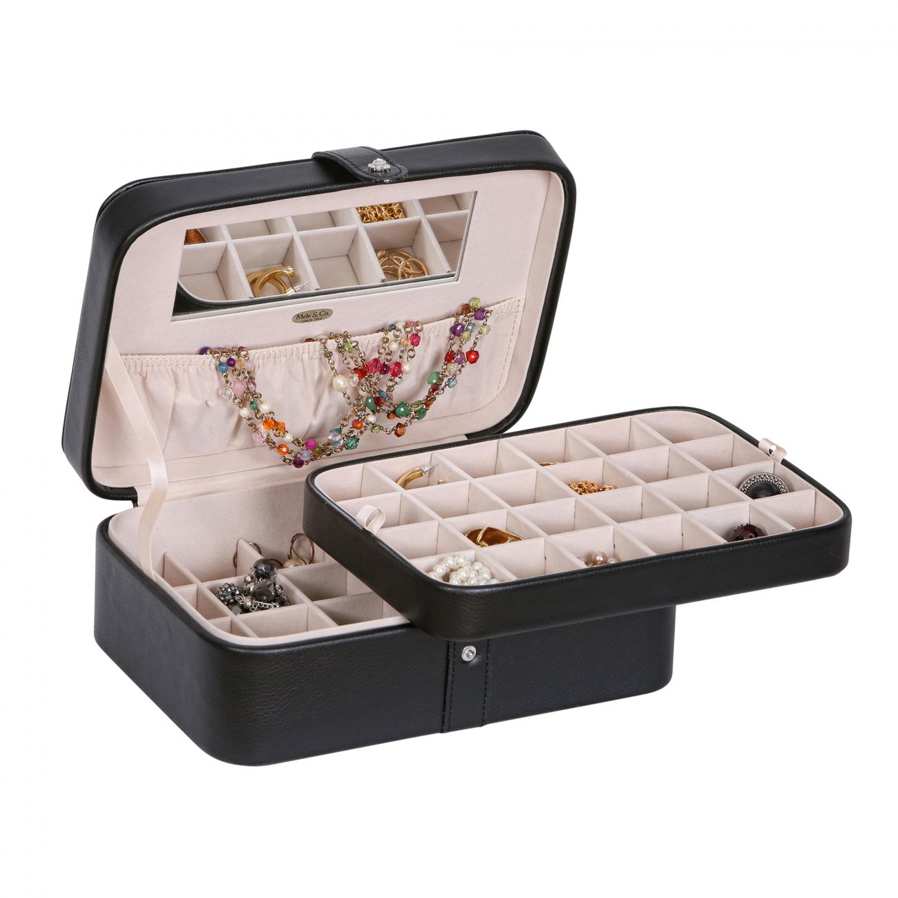 Sophisticated, Sleek 48 Section Women’s Jewelry Box in Black or Ivory ...